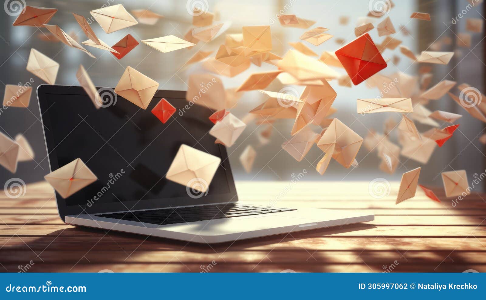 Envelopes with Letters Fly Out of the Laptop Screen Stock Photo - Image ...