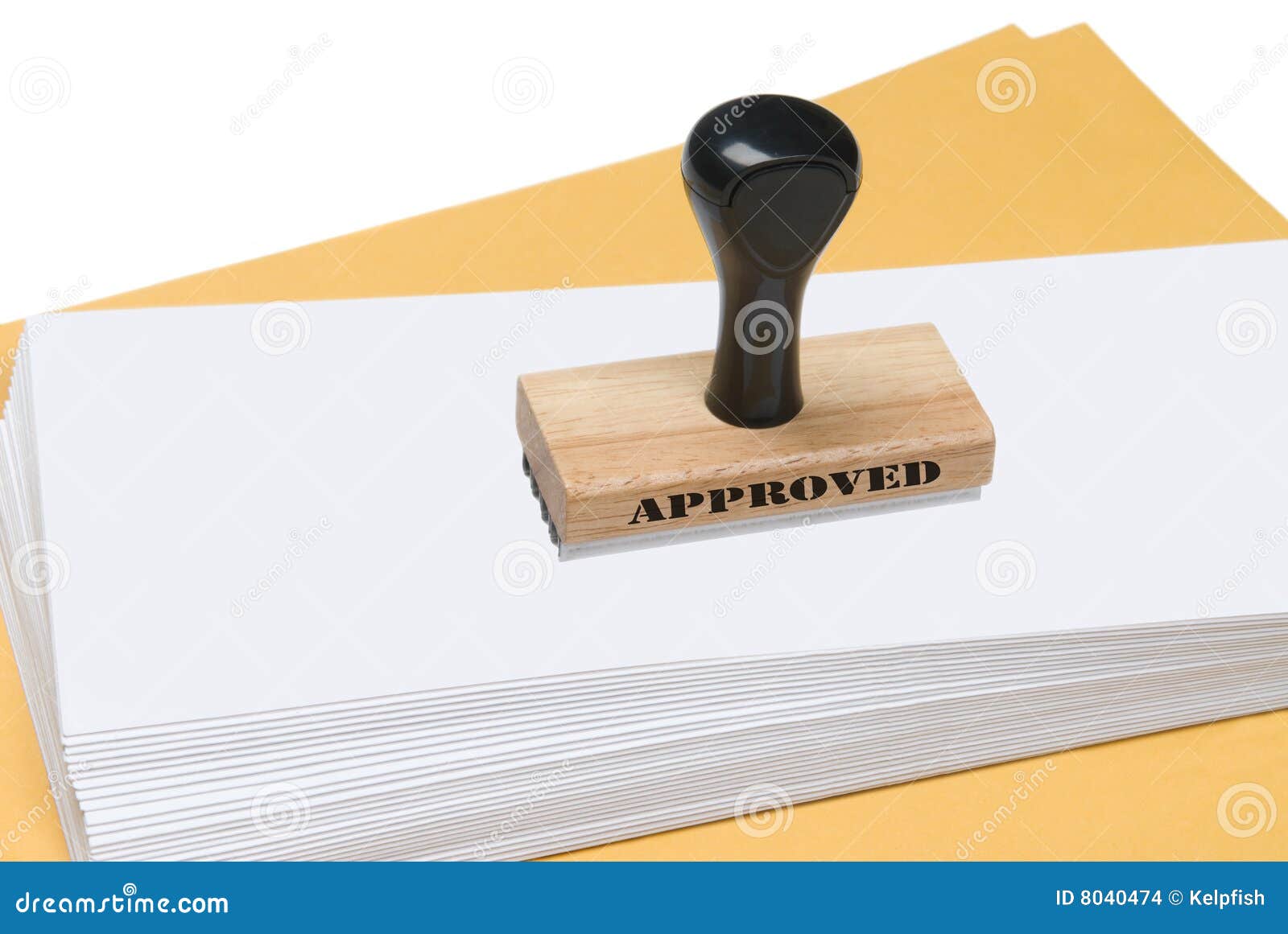 Envelopes and Rubber Stamp of Approval Stock Photo - Image of success ...