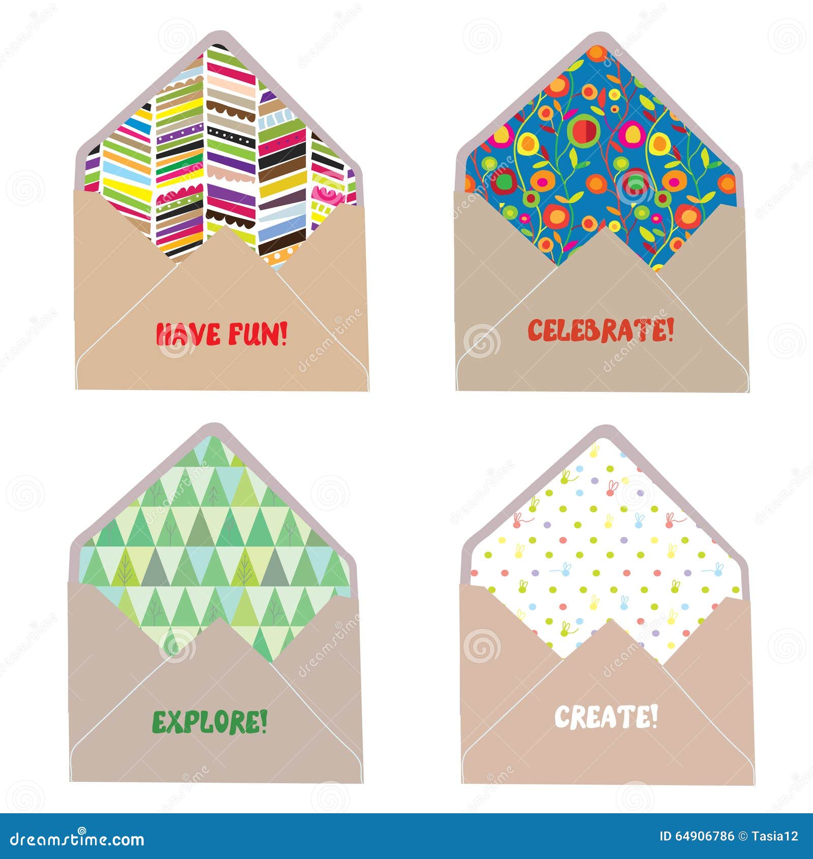 Envelops and Letters Concept for Fun, Joy, Create and Celebrate Stock ...