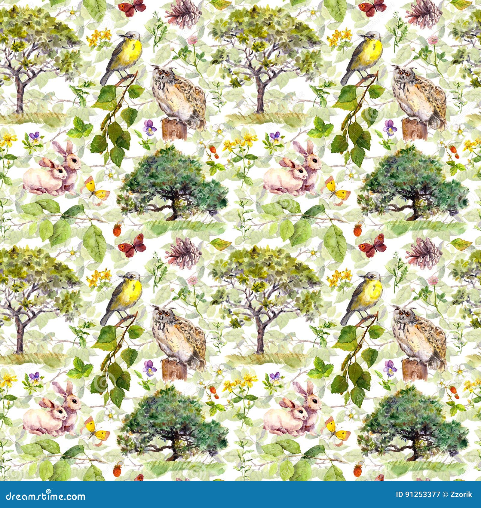 Environment: Bird, Rabbit, Tree, Leaves, Flowers and Grass. Repeating ...