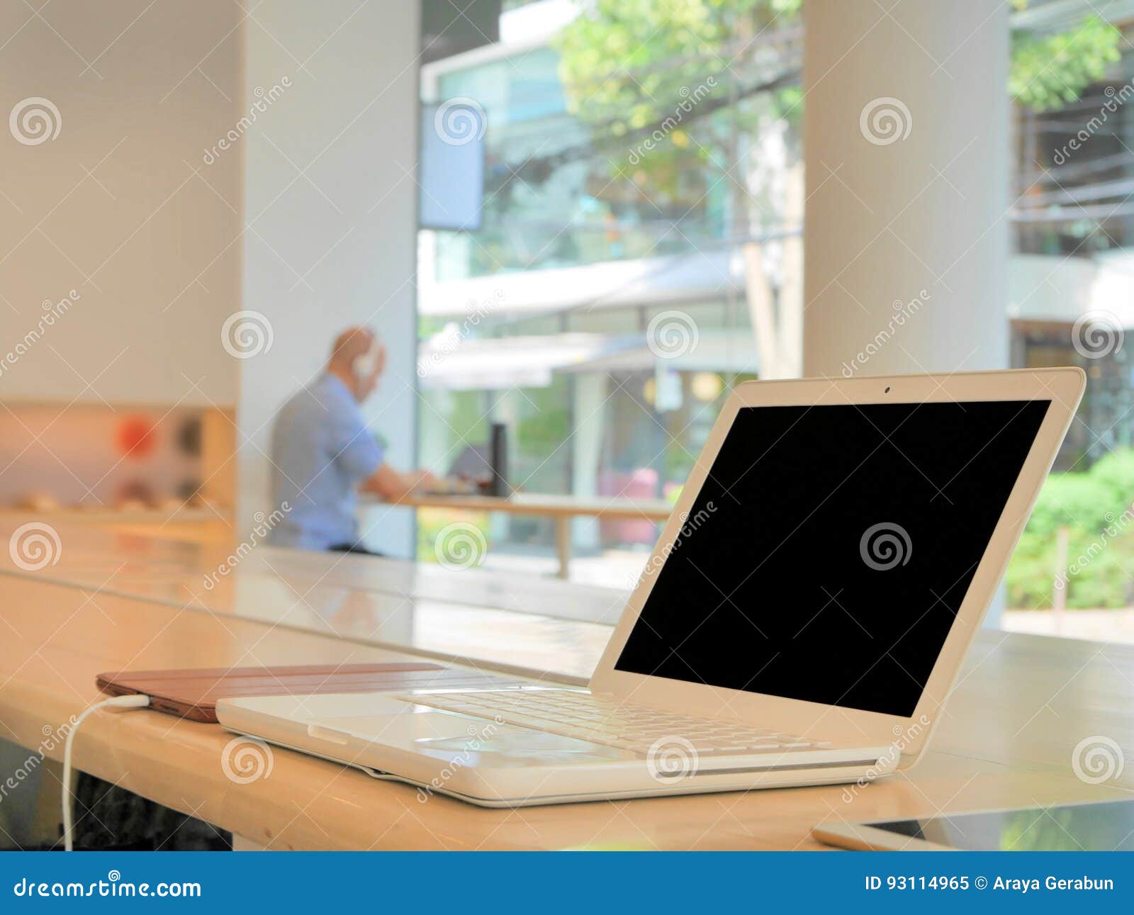 Environment at a Coffee Shop with Male Customer Working Stock Image ...