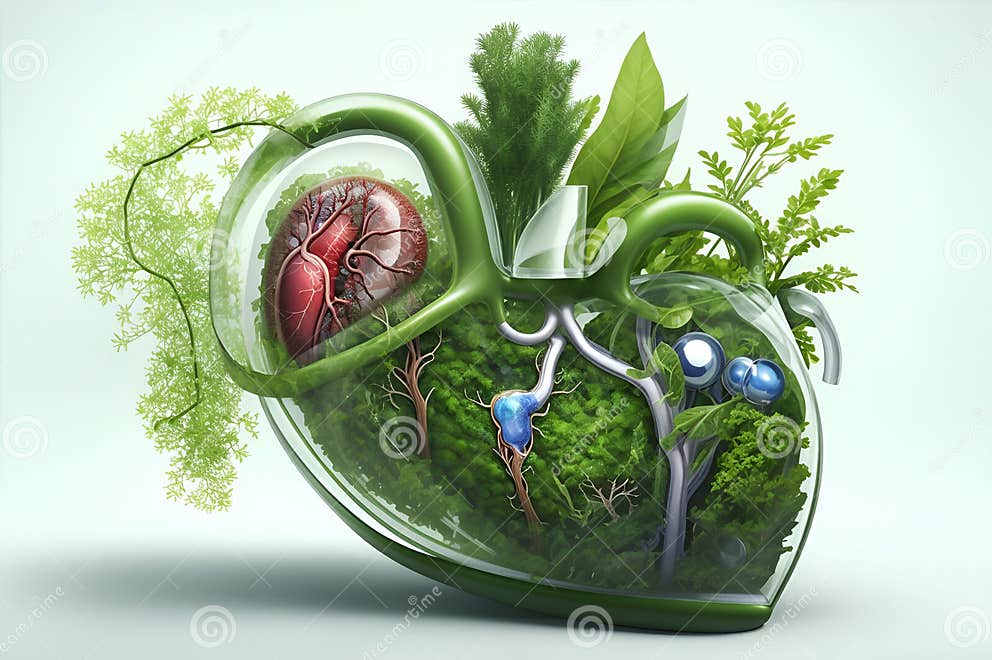 Environment Concept with Eco-system and Human Heart. Stock Illustration ...