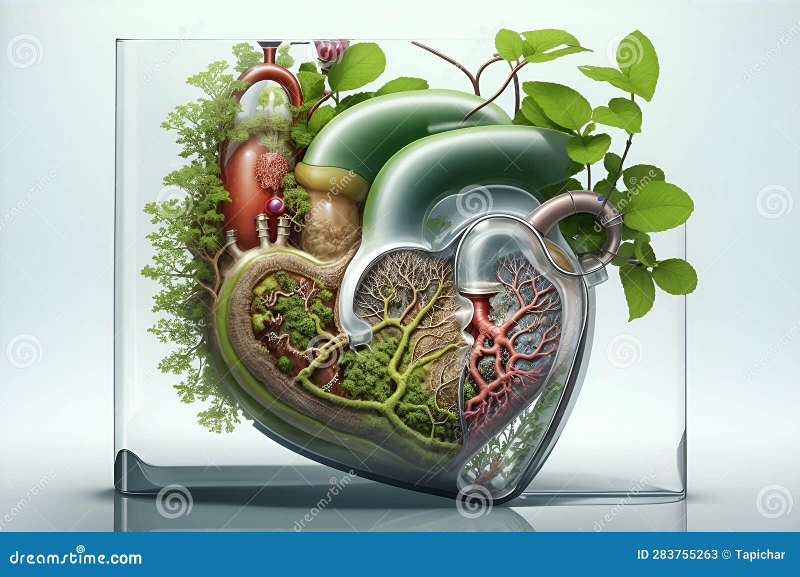 Environment Concept with Eco-system and Human Heart. Stock Illustration ...