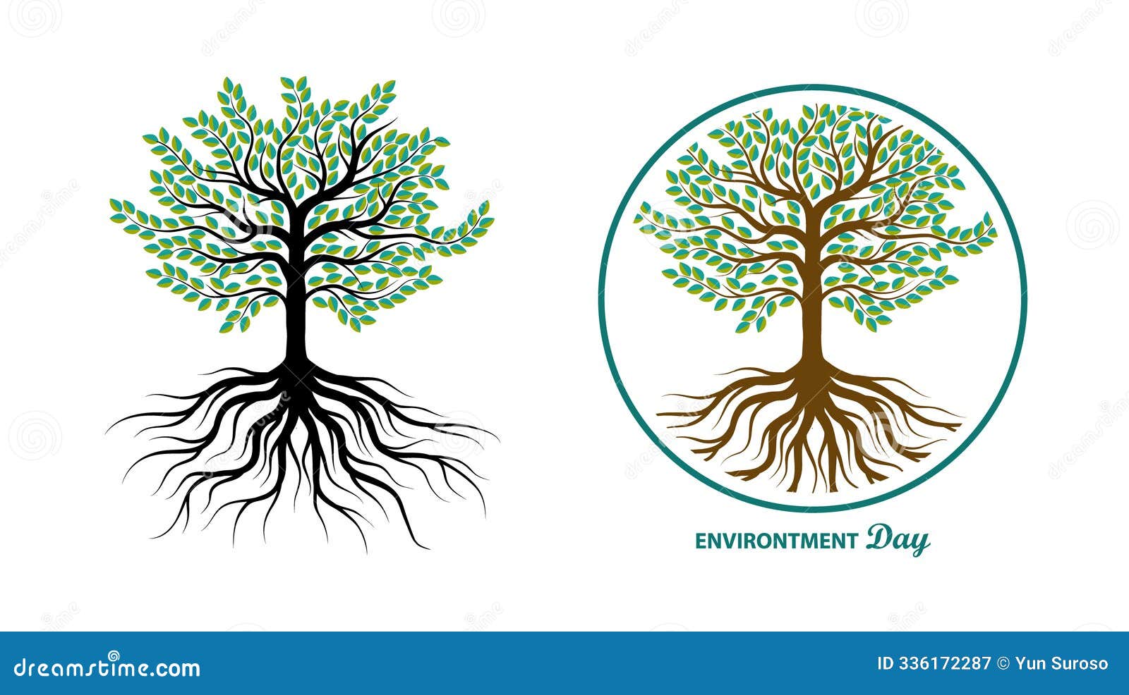 Environment Day Tree and Roots Vector Illustration Style, Isolated on ...