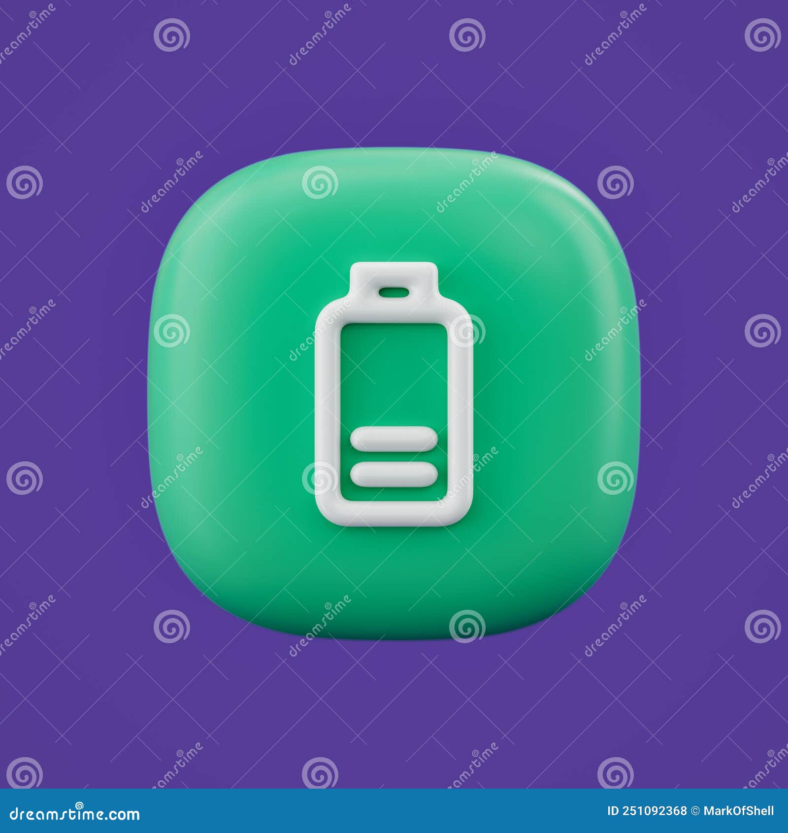 Environment Icon, Battery Level 3d Icon on a Green Button, White ...