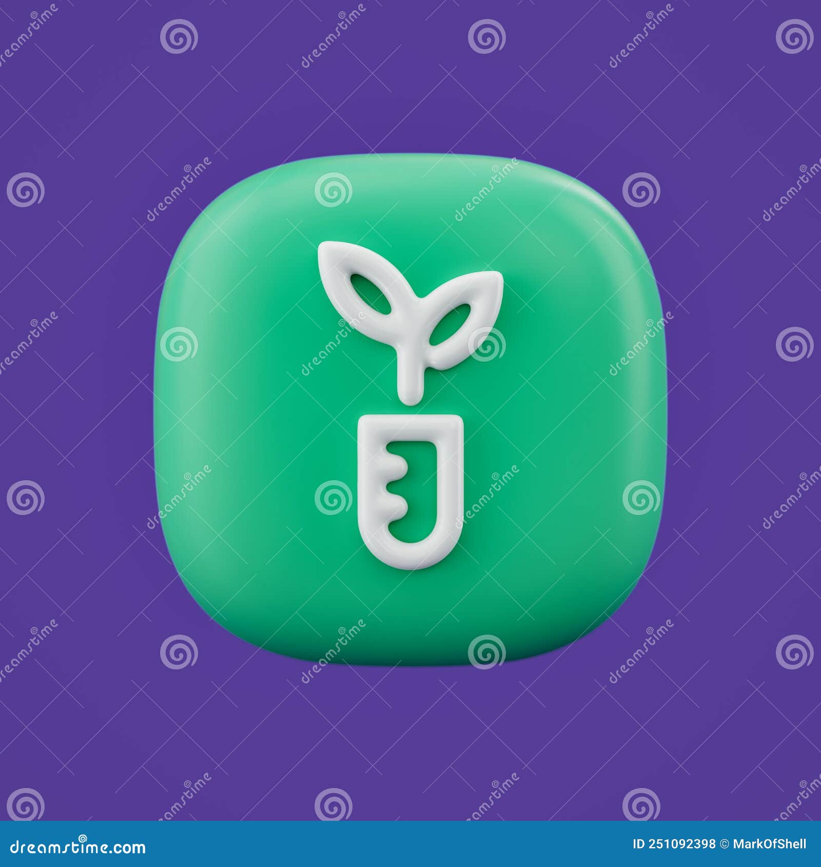 Environment Icon, Botany 3d Icon on a Green Button, White Outline ...
