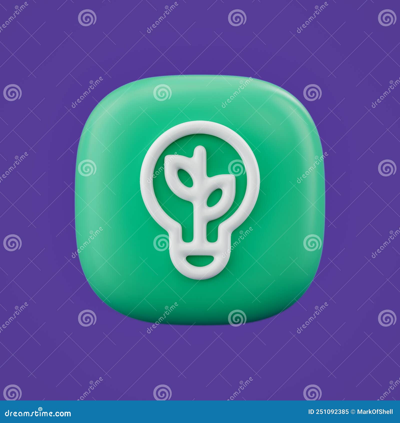 Environment Icon, Eco Bulb 3d Icon on a Green Button, White Outline ...