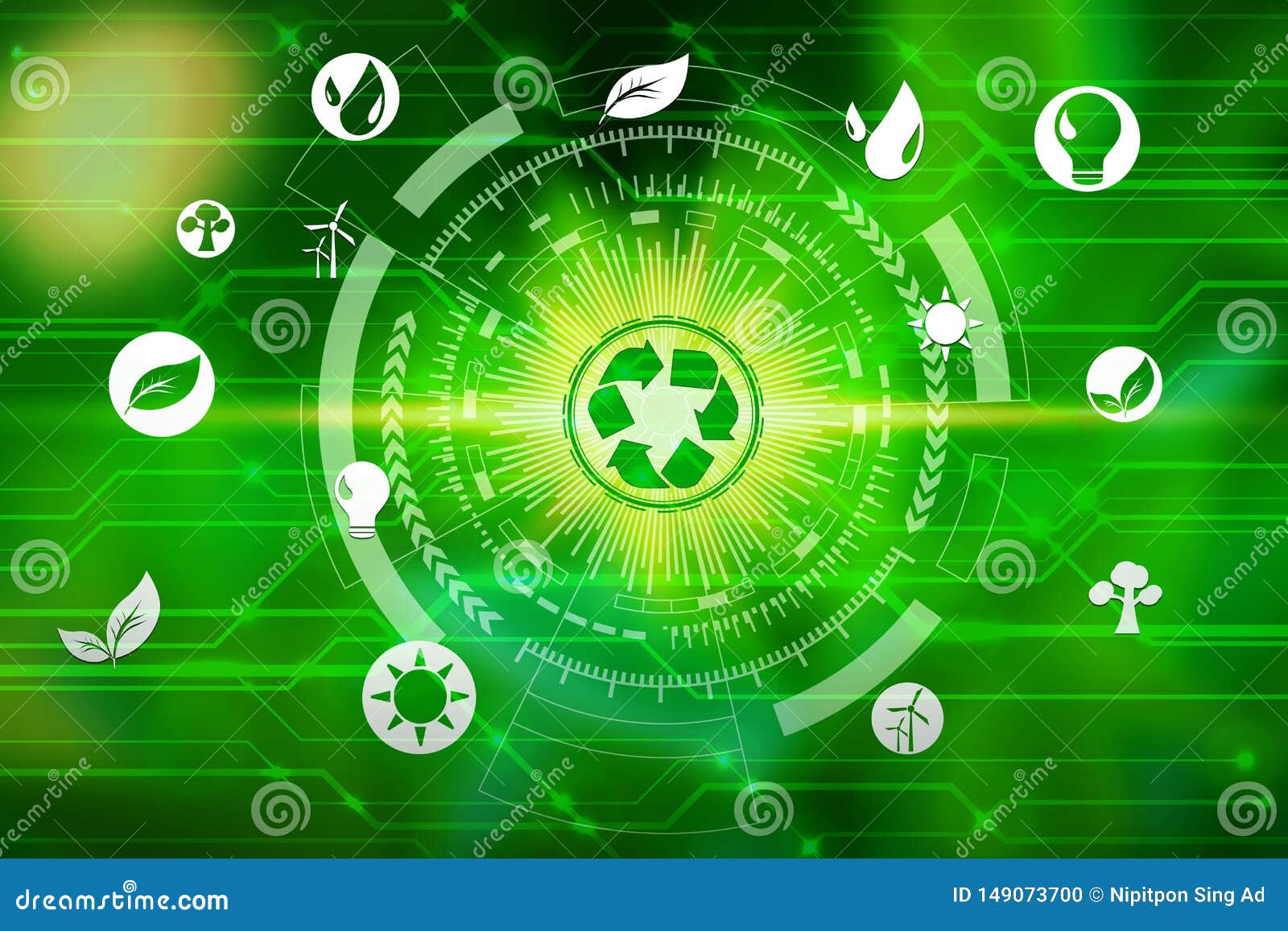 Environment Icons Over the Network Connection on Nature Background ...