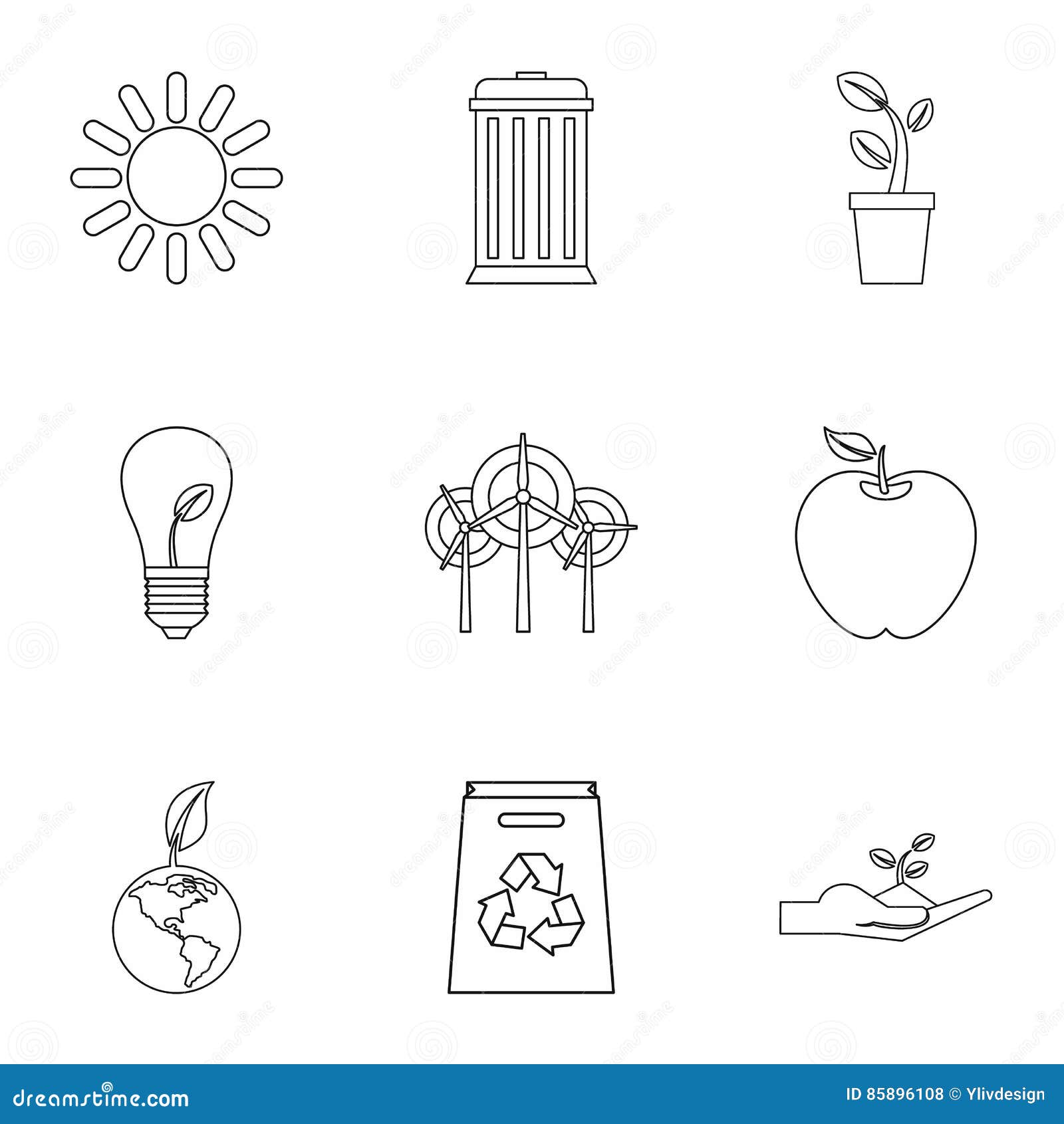 Environment Icons Set, Outline Style Stock Vector - Illustration of ...