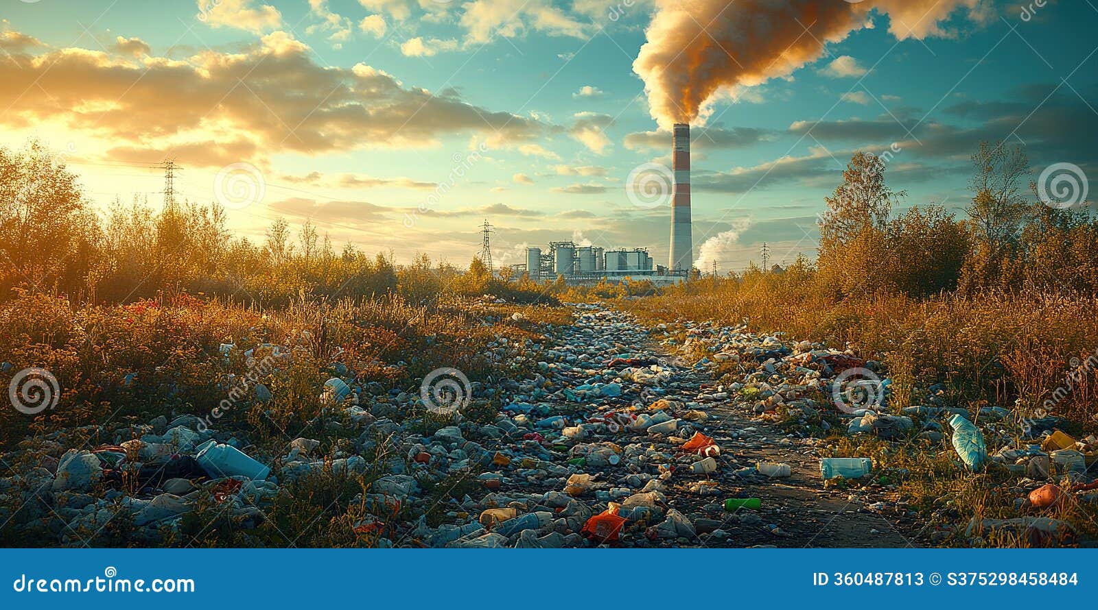 Environment Impacted by Pollution with a Factory Emitting Smoke and a ...