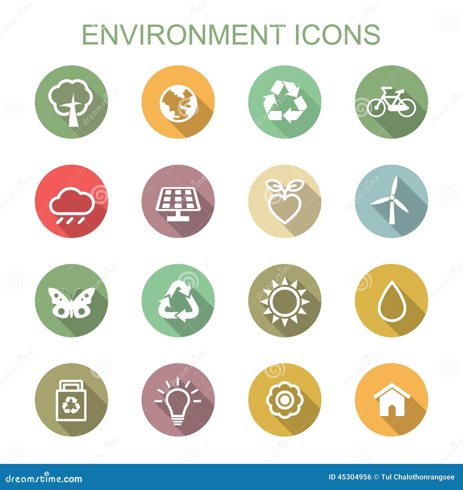 Environment Long Shadow Icons Stock Vector - Illustration of ecological ...
