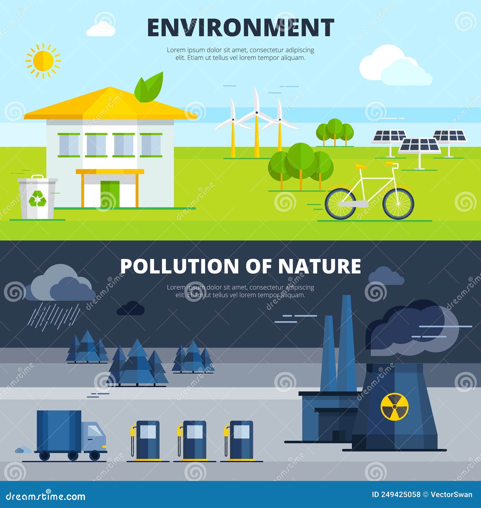 Environment and Pollution Banners Set Stock Vector - Illustration of ...