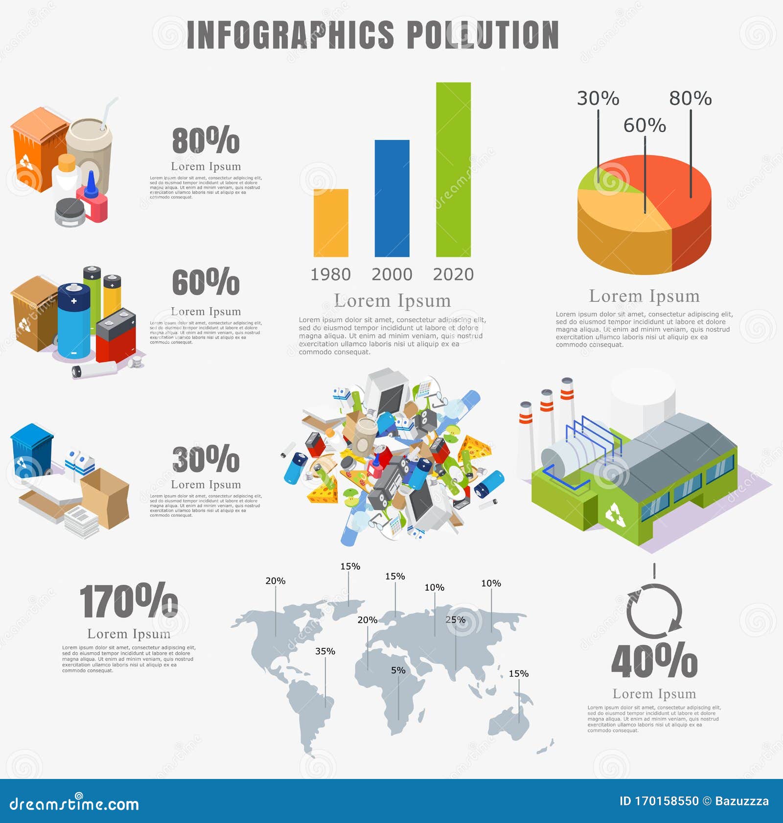 Environment Pollution Infographics, Vector Flat Isometric Illustration ...