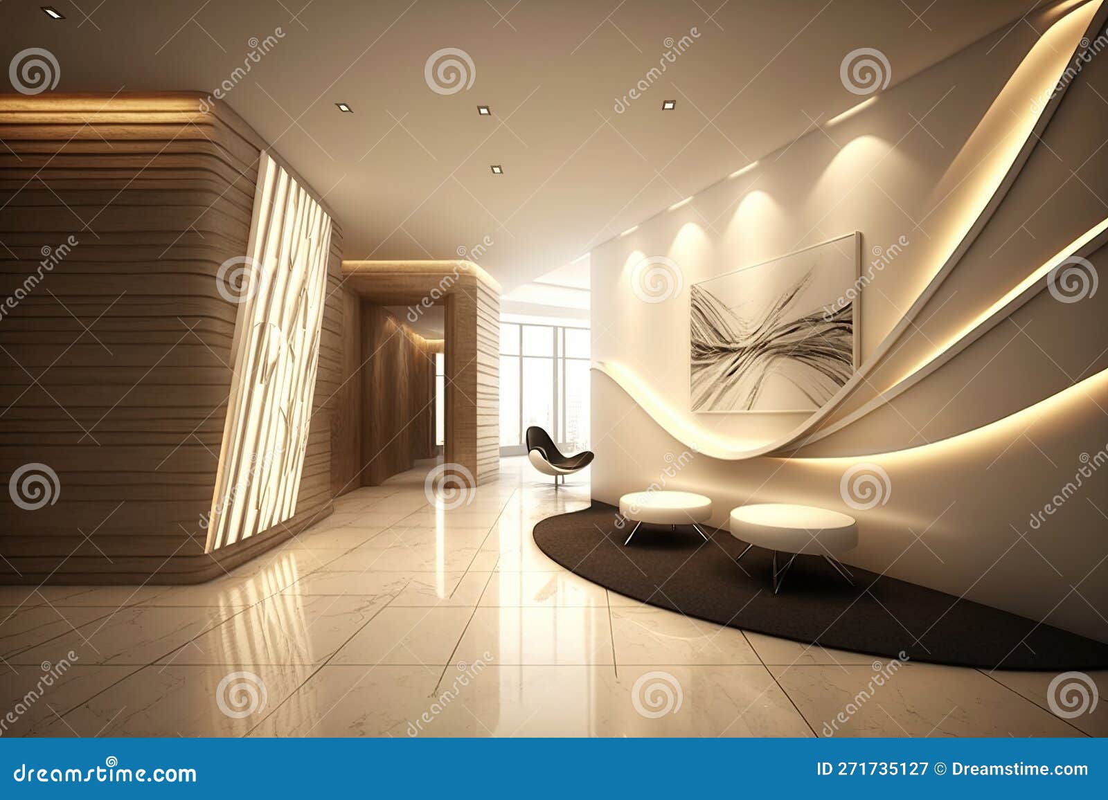 Environment, Small Lobby, White Curved Feature Wall, White Linear ...
