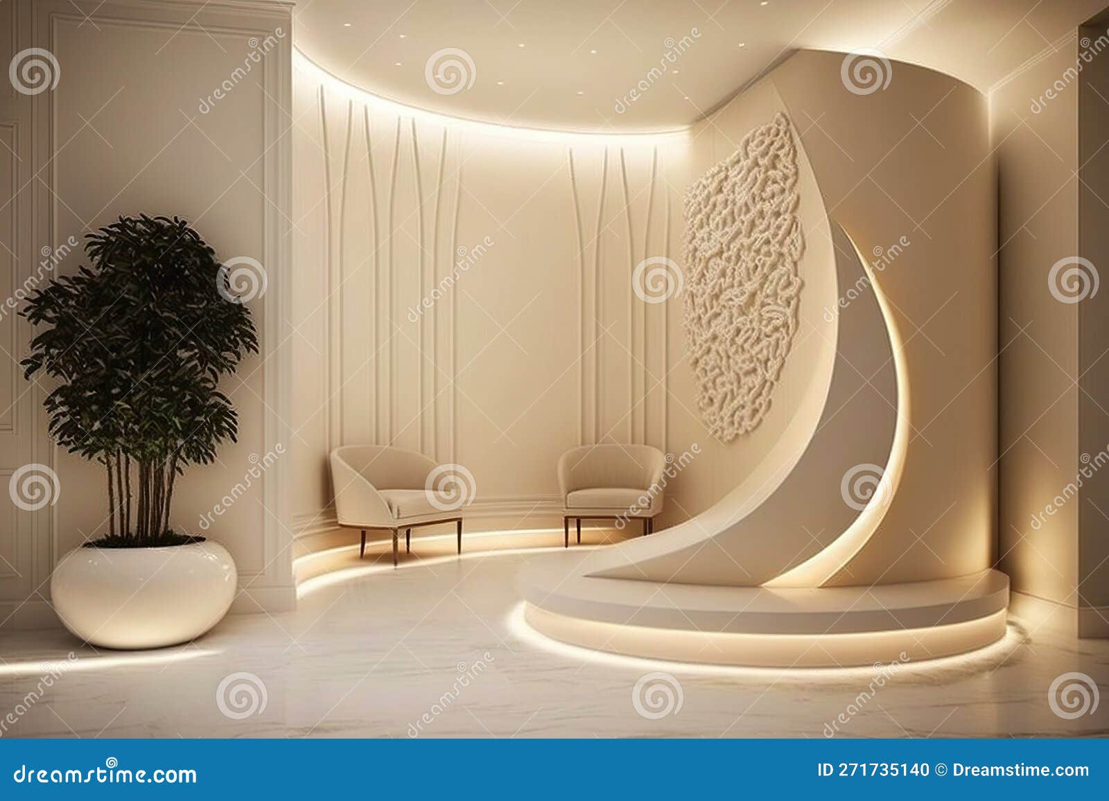 Environment, Small Lobby, White Curved Feature Wall, White Linear ...