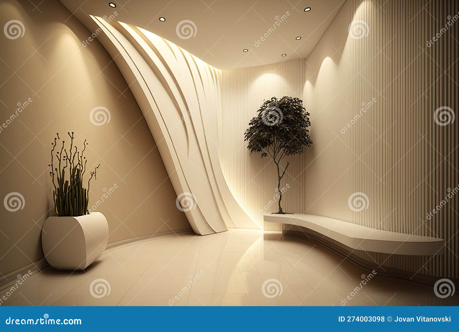 Environment, Small Lobby, White Curved Feature Wall, White Linear ...