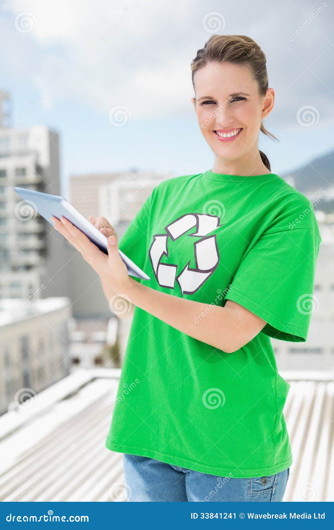 Environmental Activist Wearing Recycling Tshirt Using Tablet Stock ...