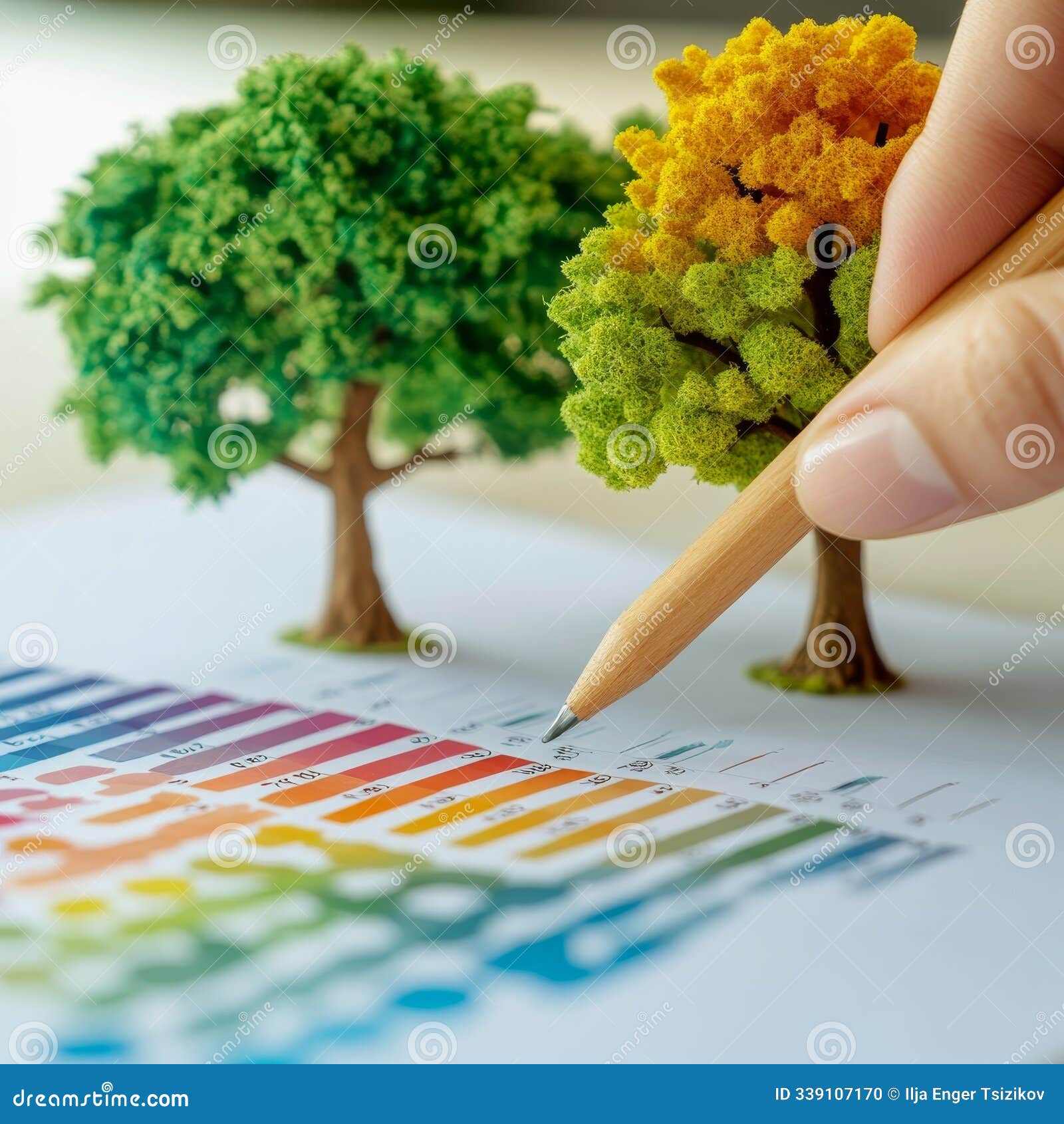 Environmental Chart Analysis Hand with Pencil Points To Sustainability ...