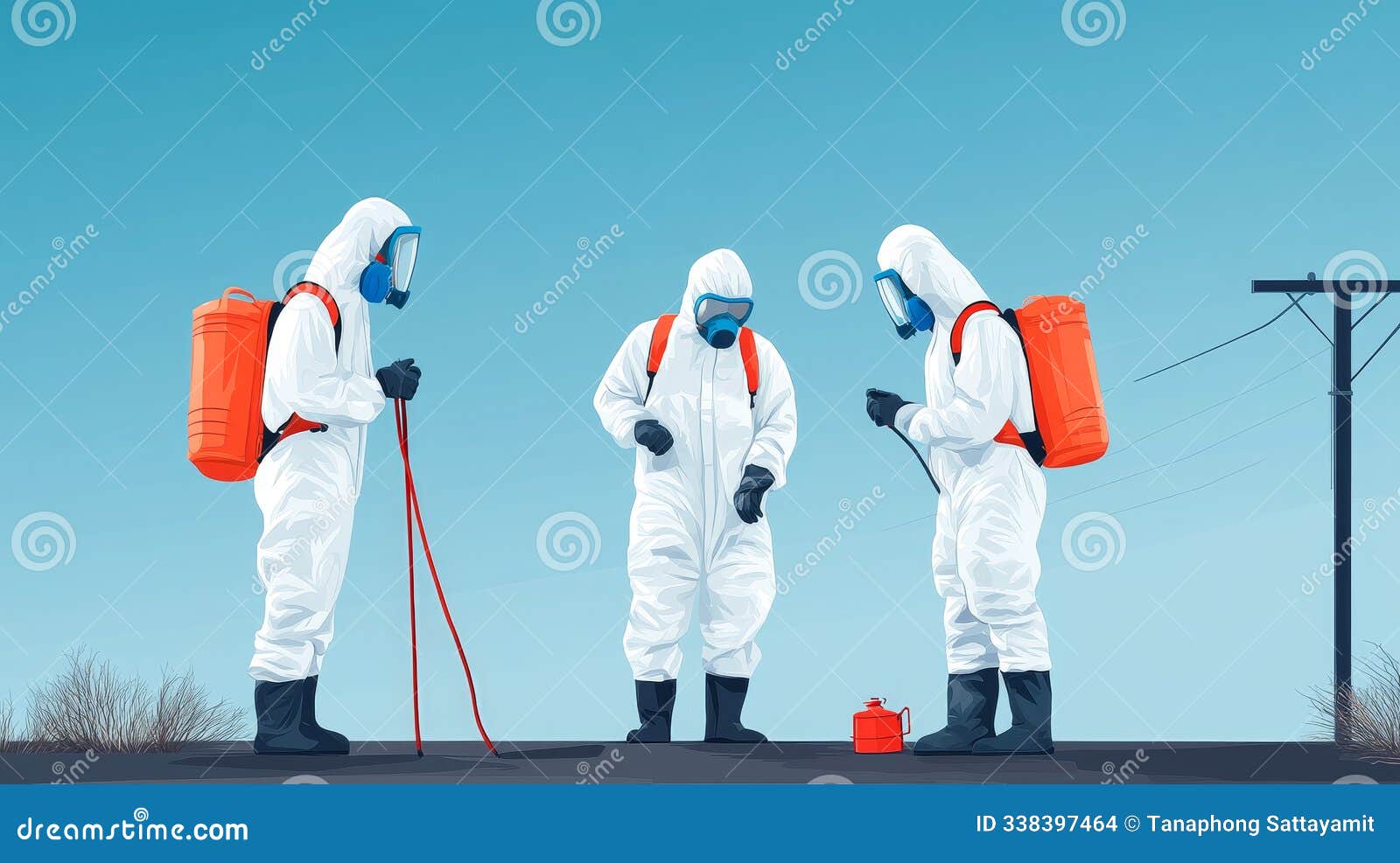 Environmental Cleanup Crew Workers in Full Protective Suits ...