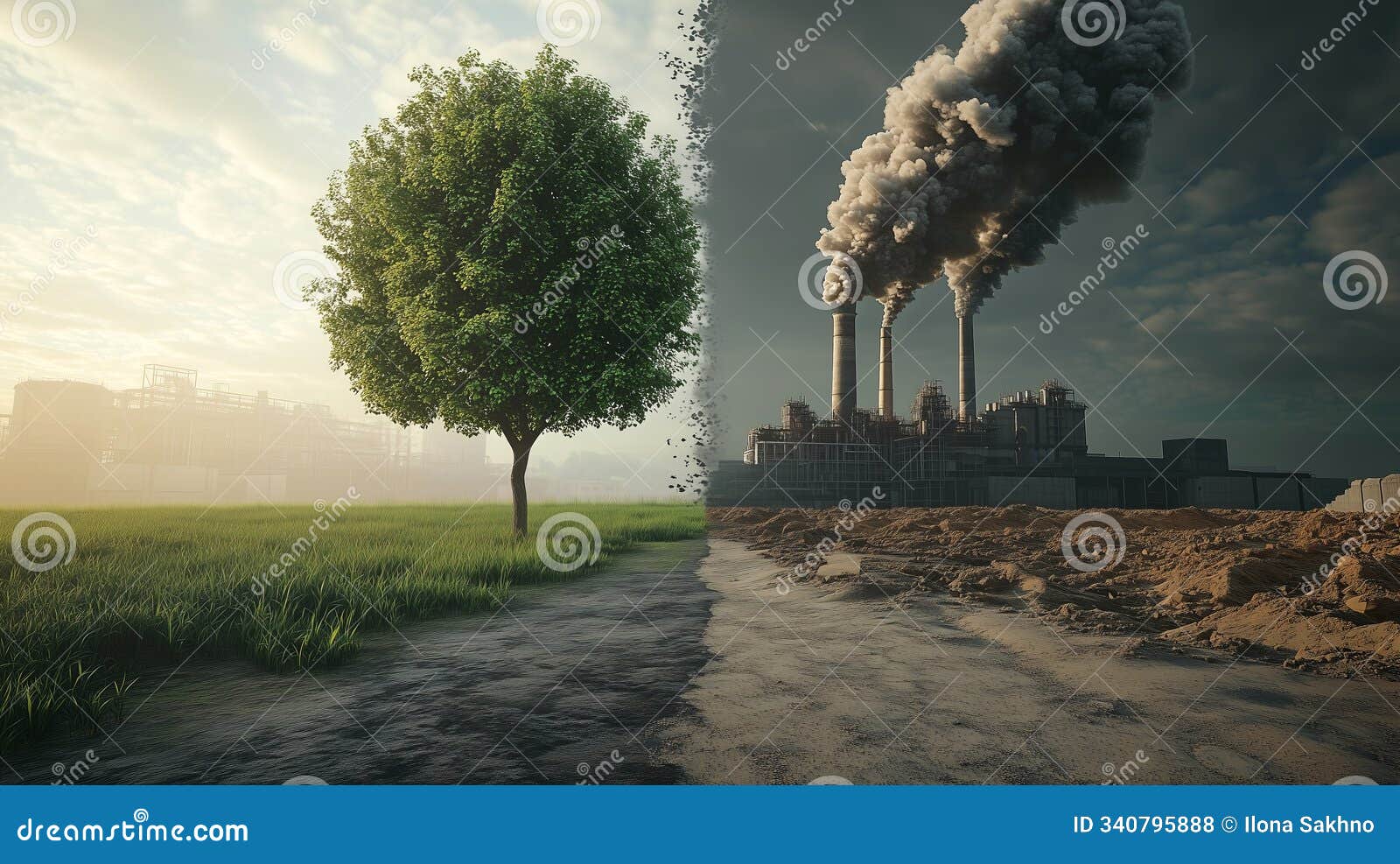 Environmental Contrast between a Green Tree and Industrial Pollution ...