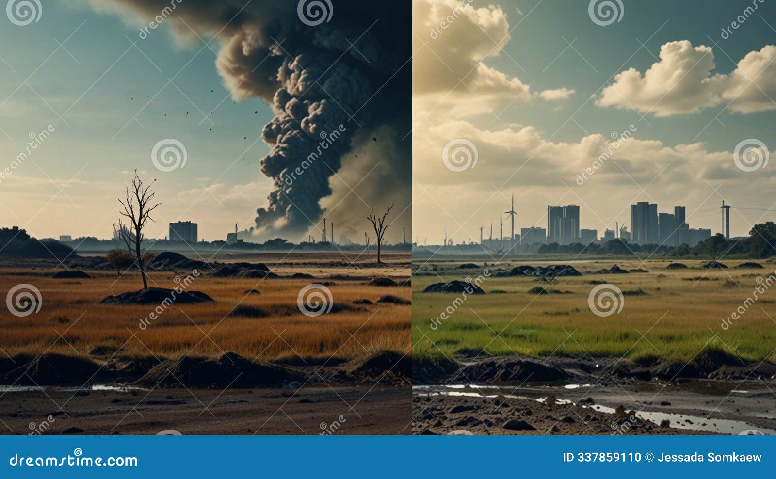 Before and after: Environmental Contrast Landscape Stock Illustration ...