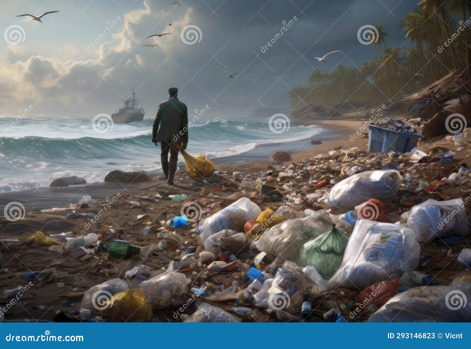 An Environmental Disaster on a Beach Stock Illustration - Illustration ...