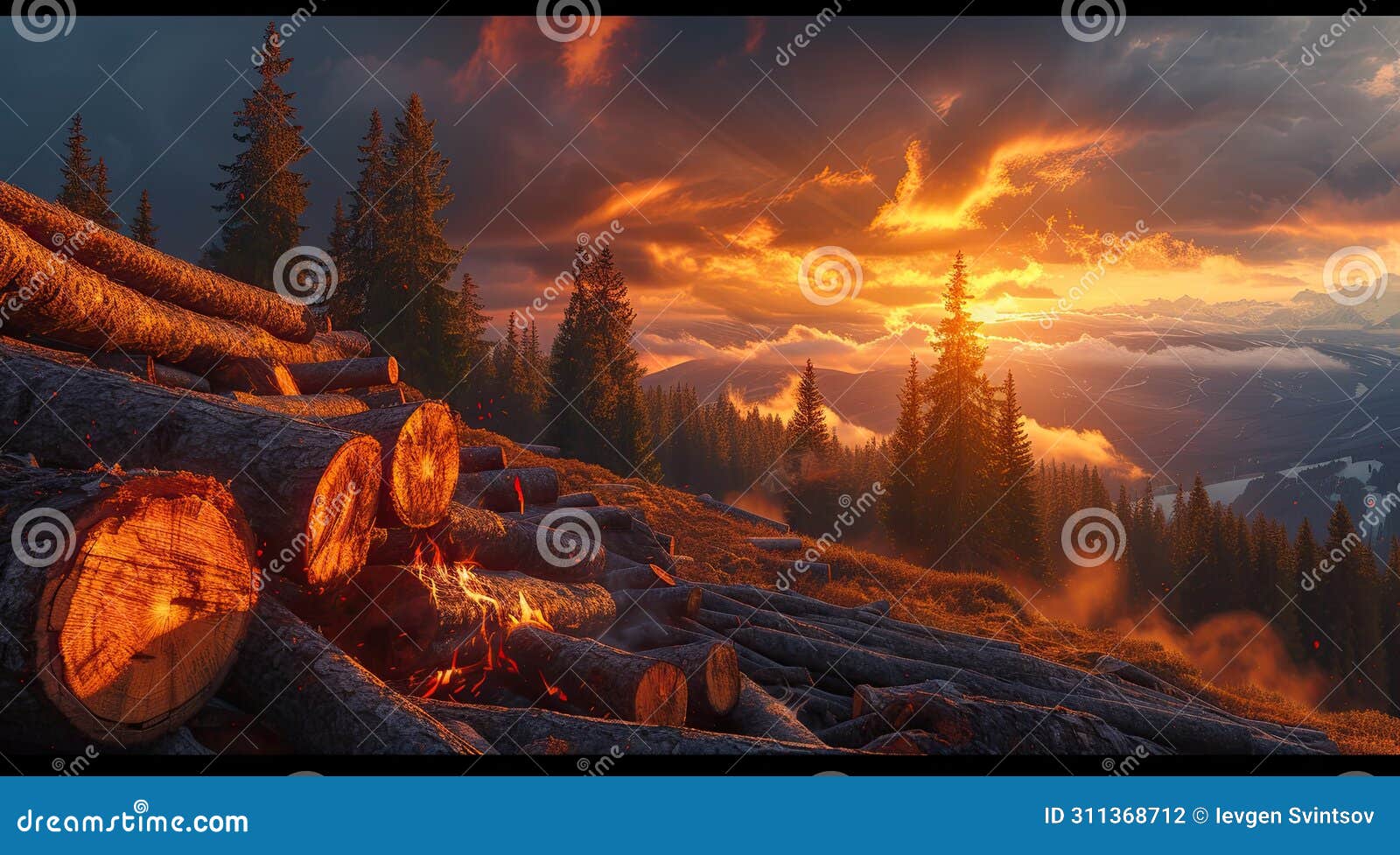 Environmental Disaster Flames Engulf Forest. Generated AI Stock ...