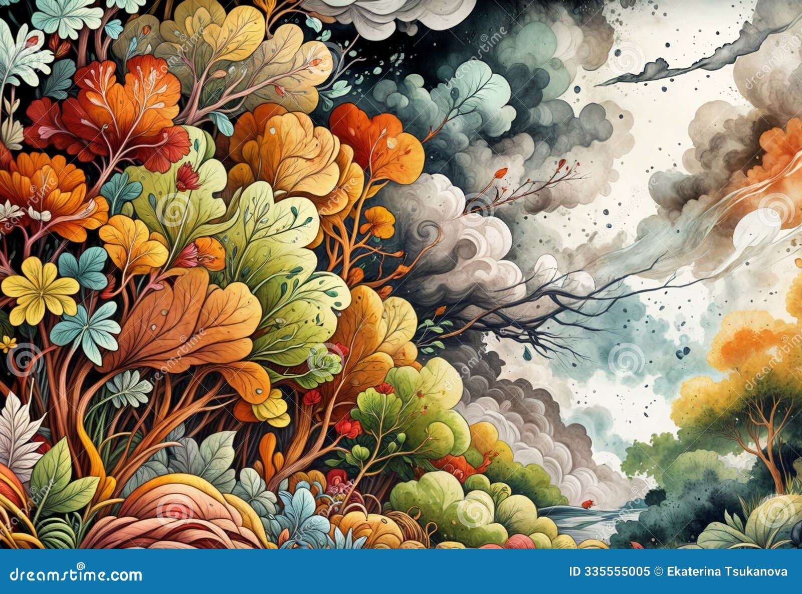 Environmental Disaster in Graphic Bright Style. Stock Illustration ...