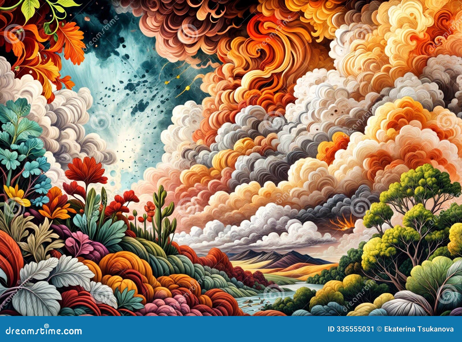 Environmental Disaster in Graphic Bright Style. Stock Illustration ...