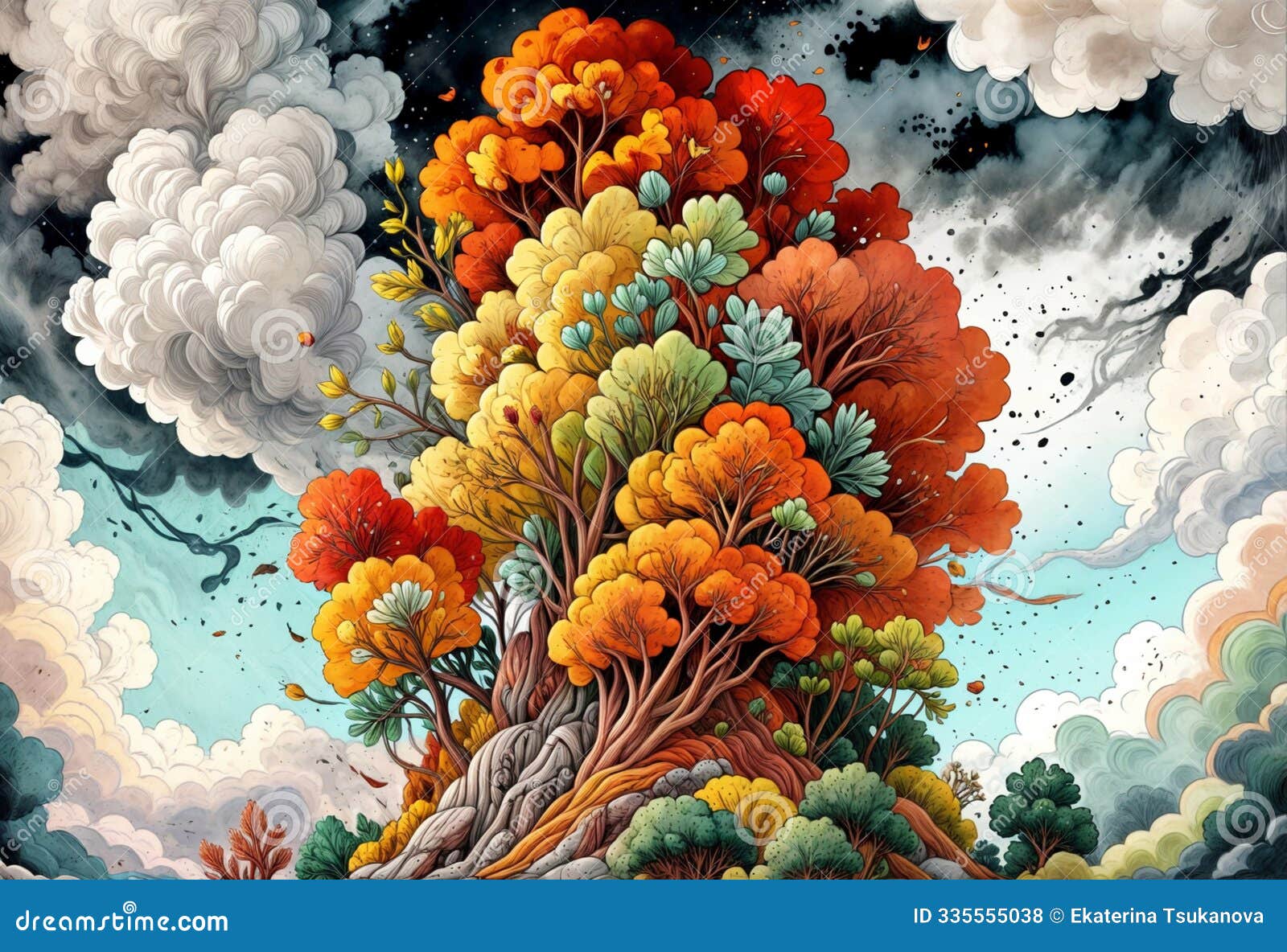 Environmental Disaster in Graphic Bright Style. Stock Illustration ...