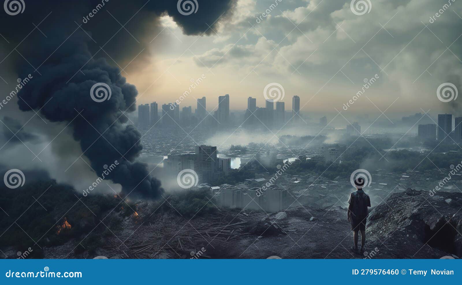 Environmental Disaster and the Smoke. Generative Ai Stock Illustration ...