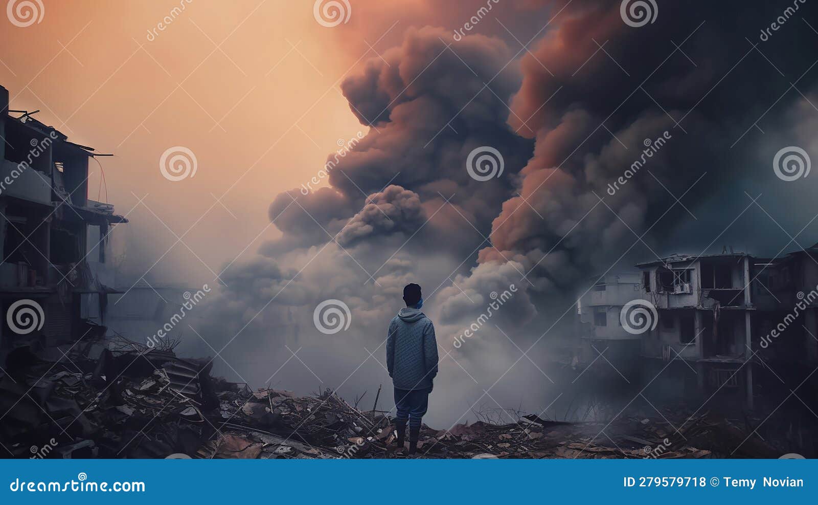 Environmental Disaster and the Smoke. Generative Ai Stock Illustration ...