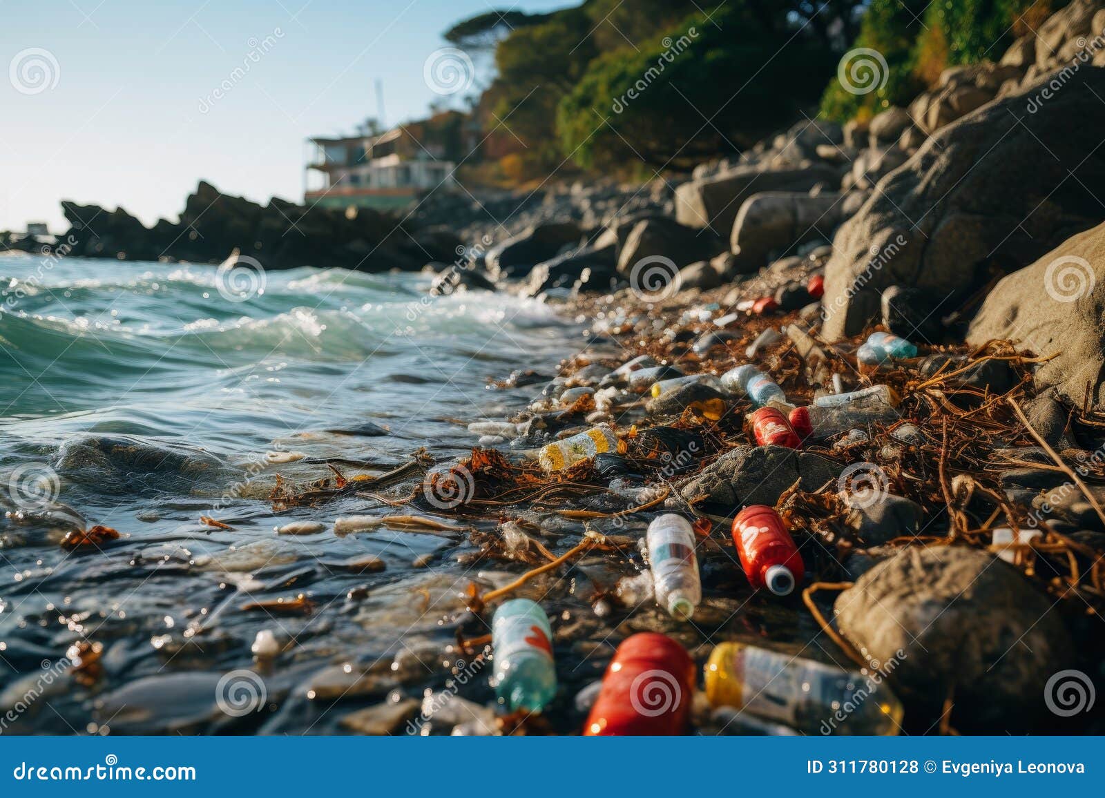 Environmental Disaster. Trash Washed Up on Beach, Seashore Pollution ...