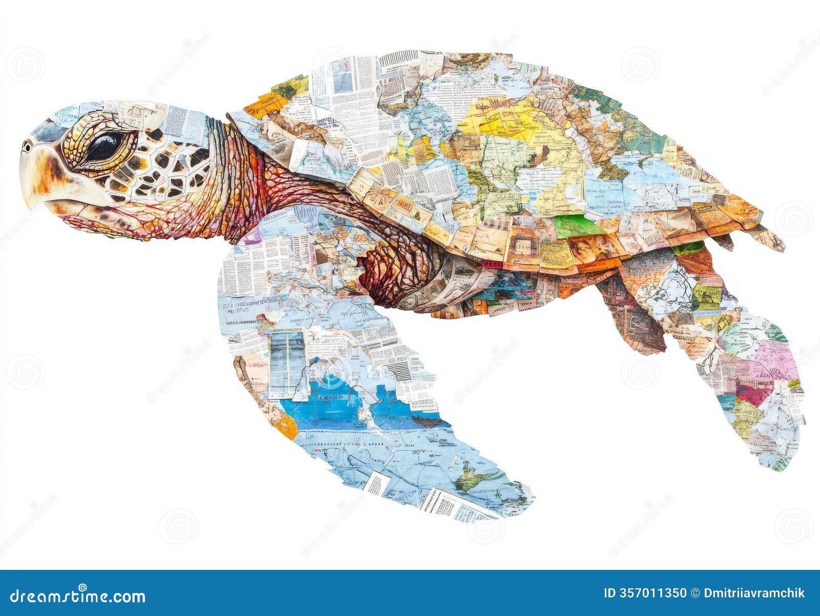 An Environmental Illustration Using Newspaper Cutouts To Form a Turtle ...