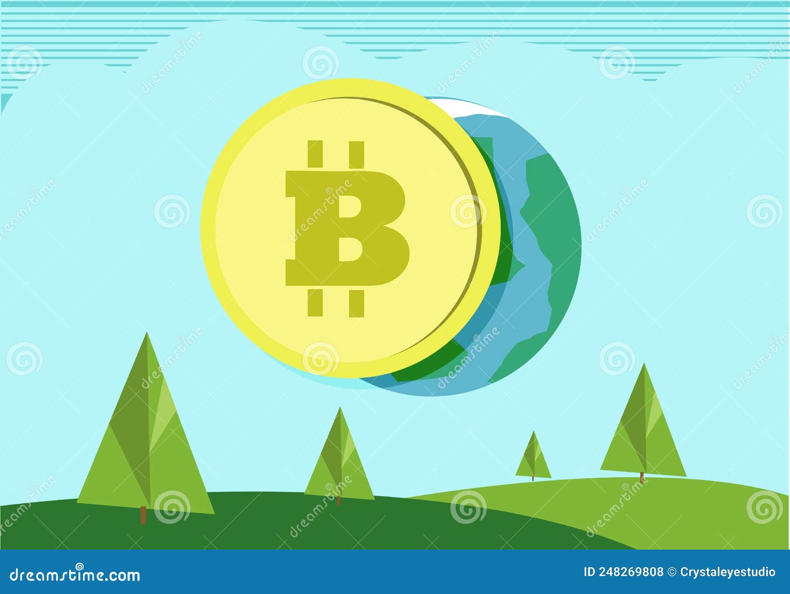 Environmental Impact of Cryptocurrency Mining. Editable Clip Art Stock ...