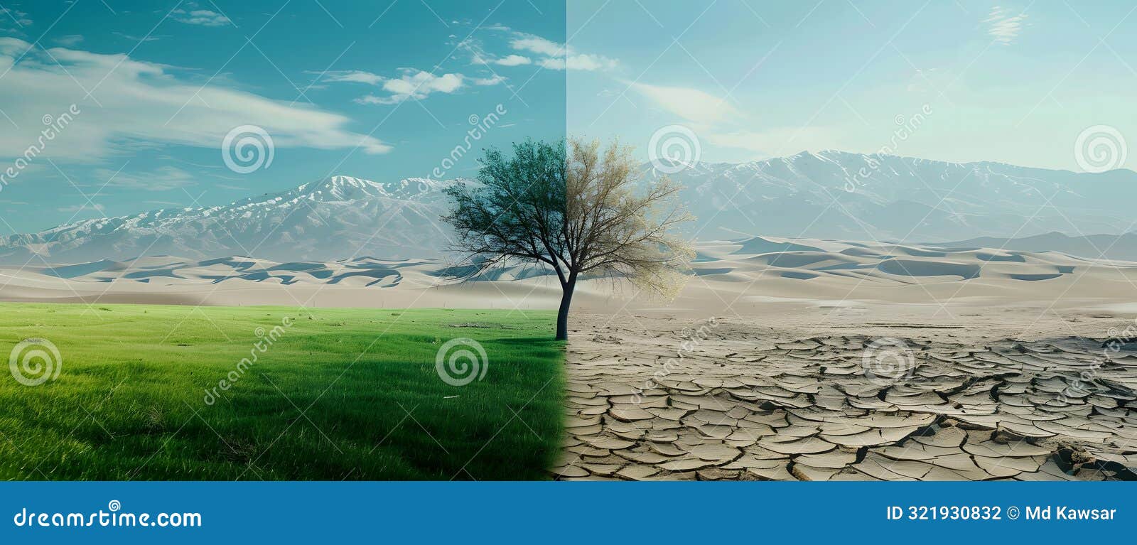 Environmental Impact Metaphor: Green Grass and Barren Desert Stock ...