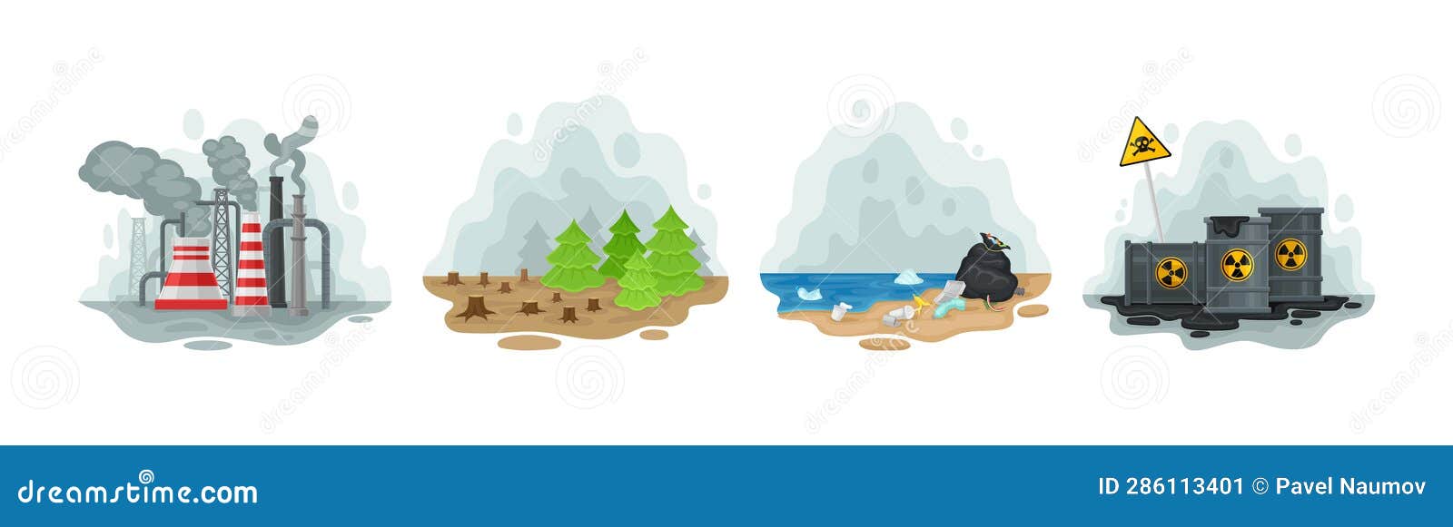 Environmental Issue and Ecological Problem Scene Vector Set Stock ...