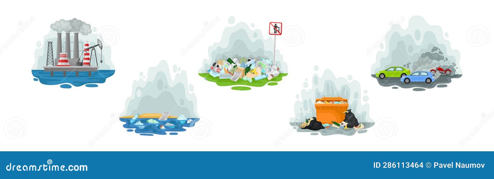 Environmental Issue and Ecological Problem Scene Vector Set Stock ...