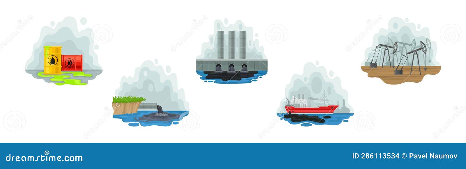 Environmental Issue and Ecological Problem Scene Vector Set Stock ...