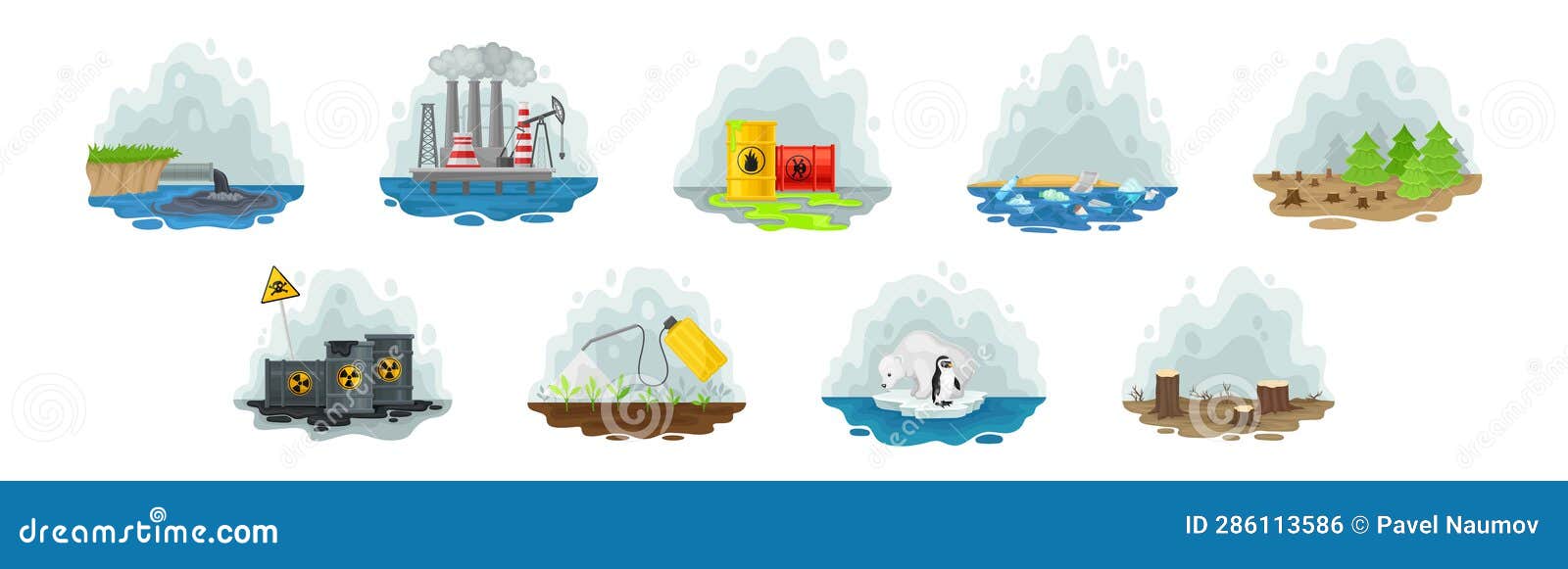 Environmental Issue and Ecological Problem Scene Vector Set Stock ...