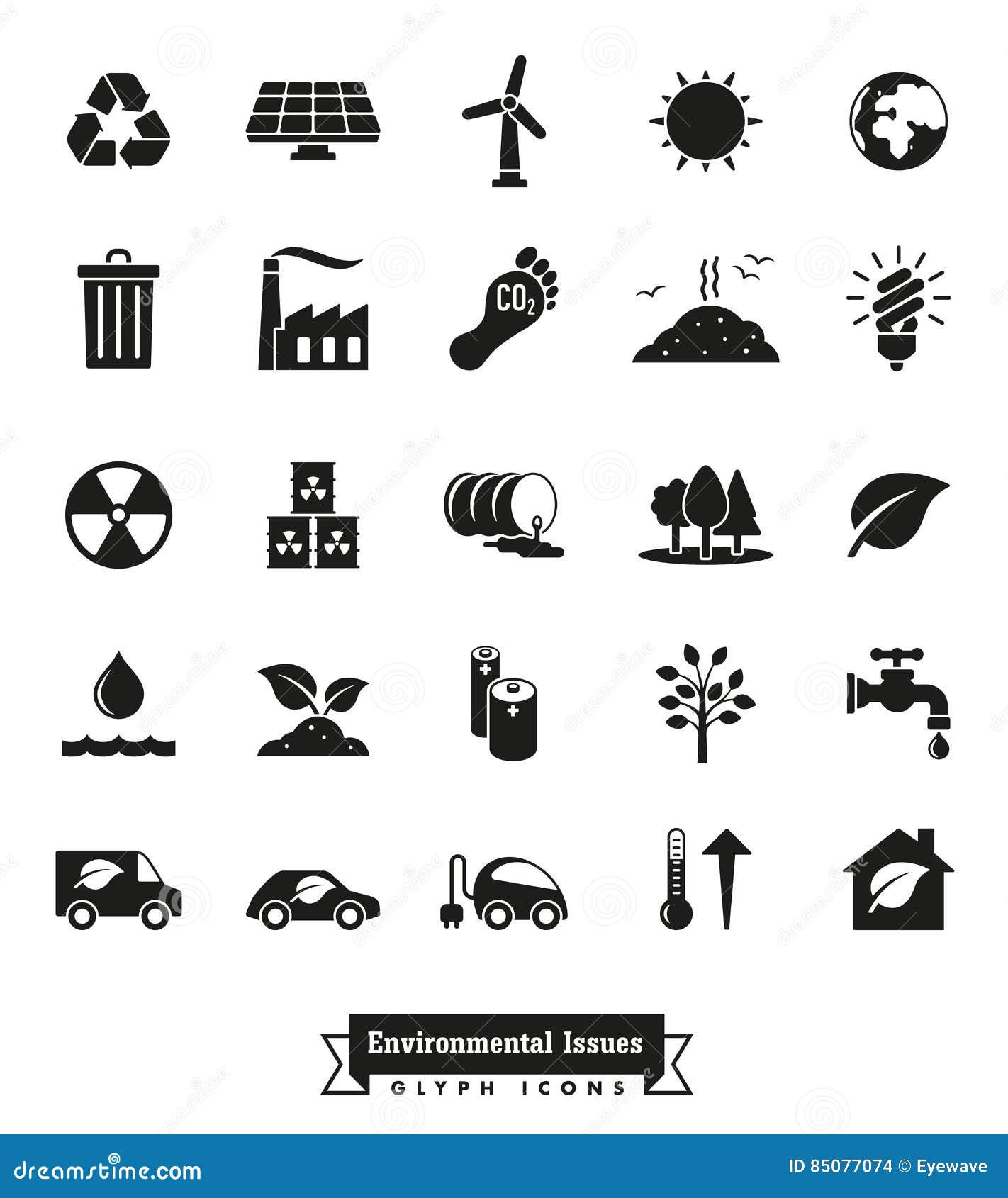 Environmental Issues Glyph Icons Set Stock Vector - Illustration of ...