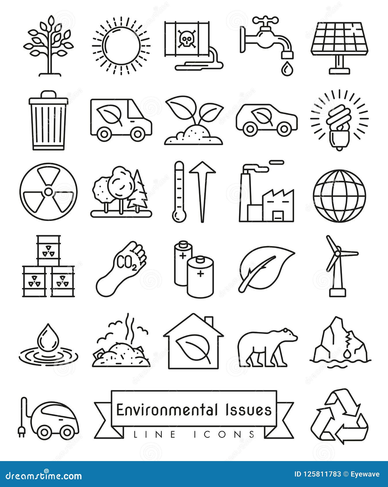 Environmental Issues Line Icons Set Stock Vector - Illustration of ...