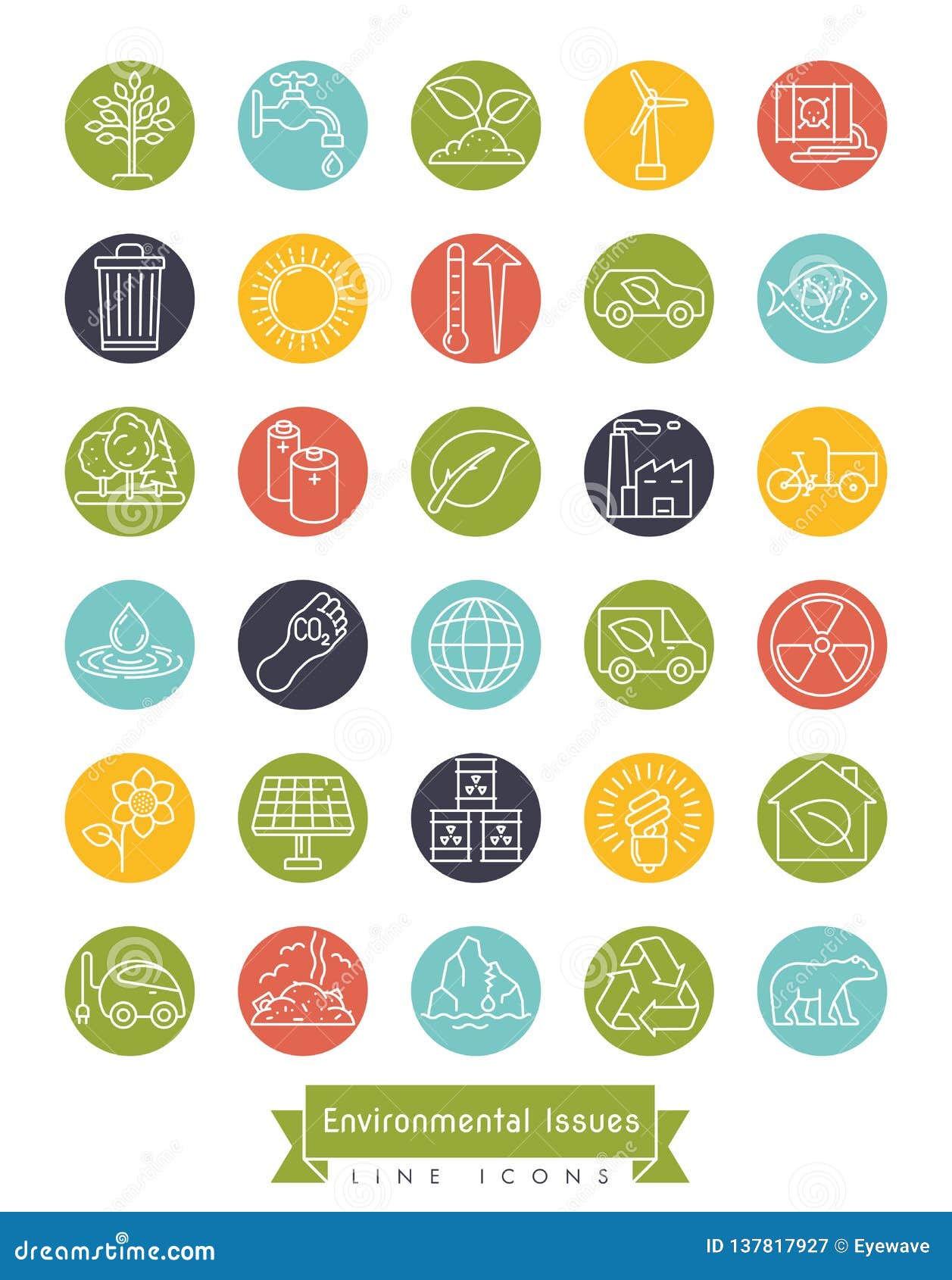 Environmental Issues Round Line Icons Vector Set Stock Vector ...