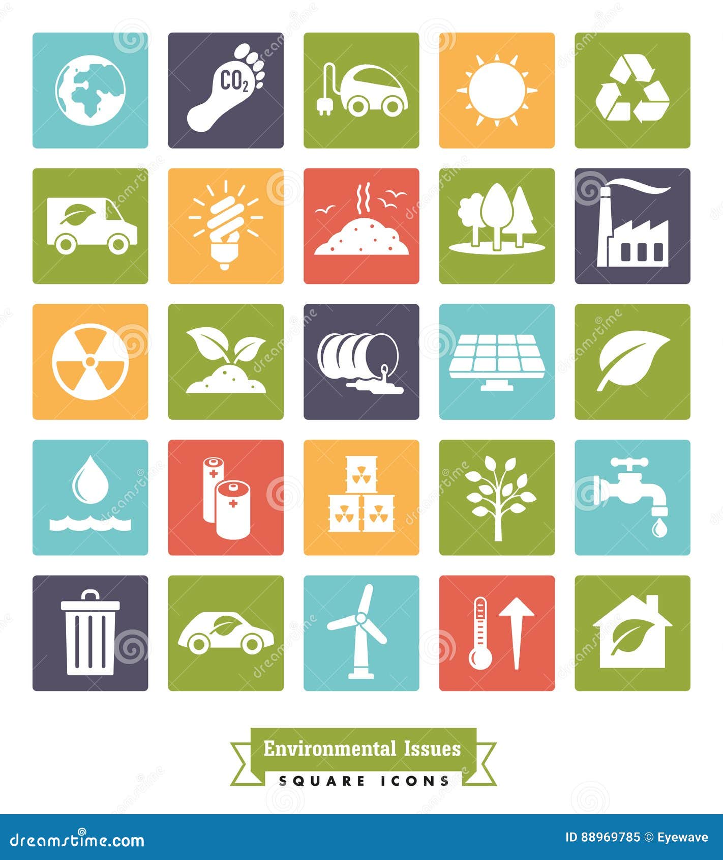Environmental Issues Solid Color Square Icons Set Stock Vector ...