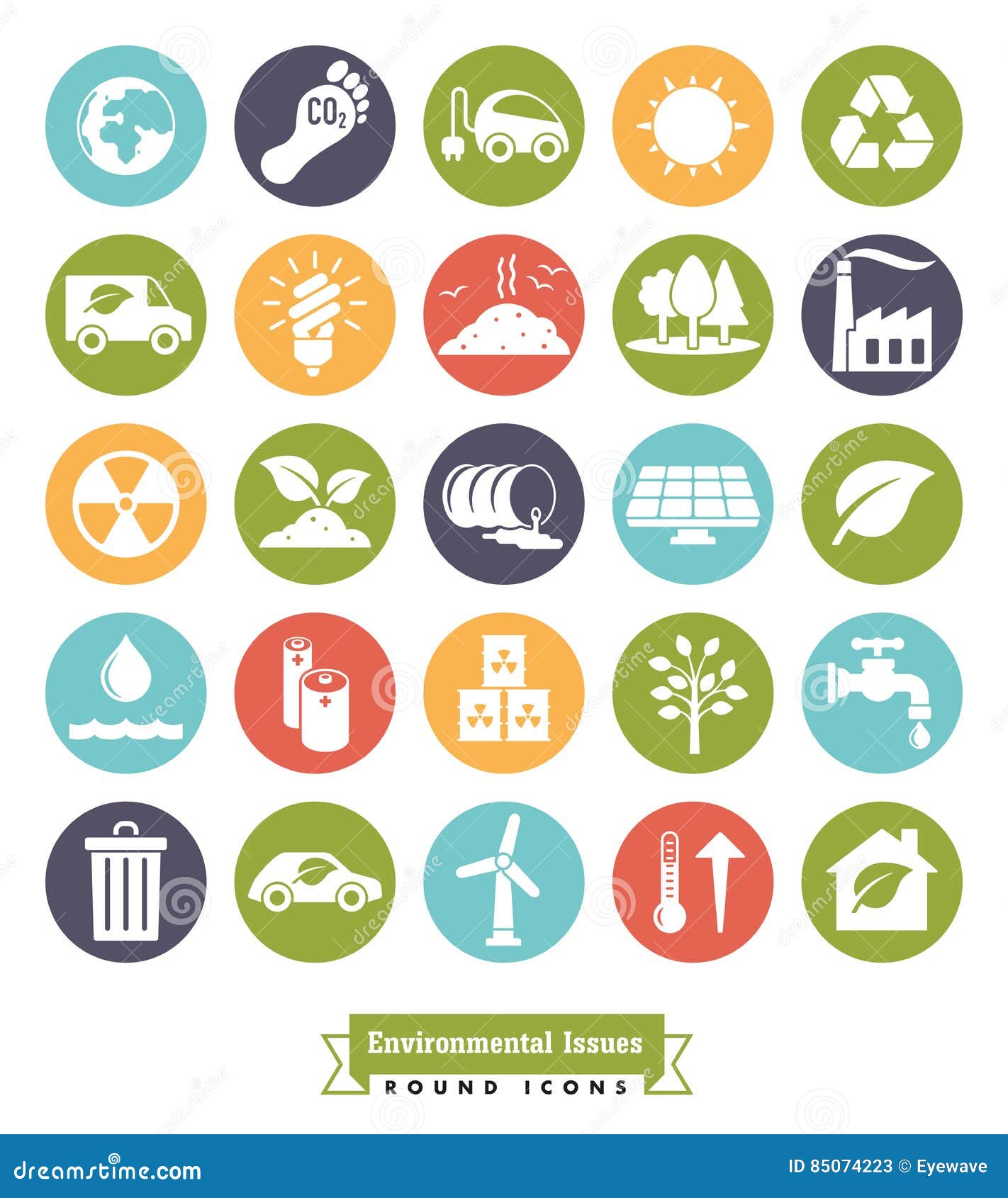 Environmental Issues Solid Round Color Icons Set Stock Vector ...