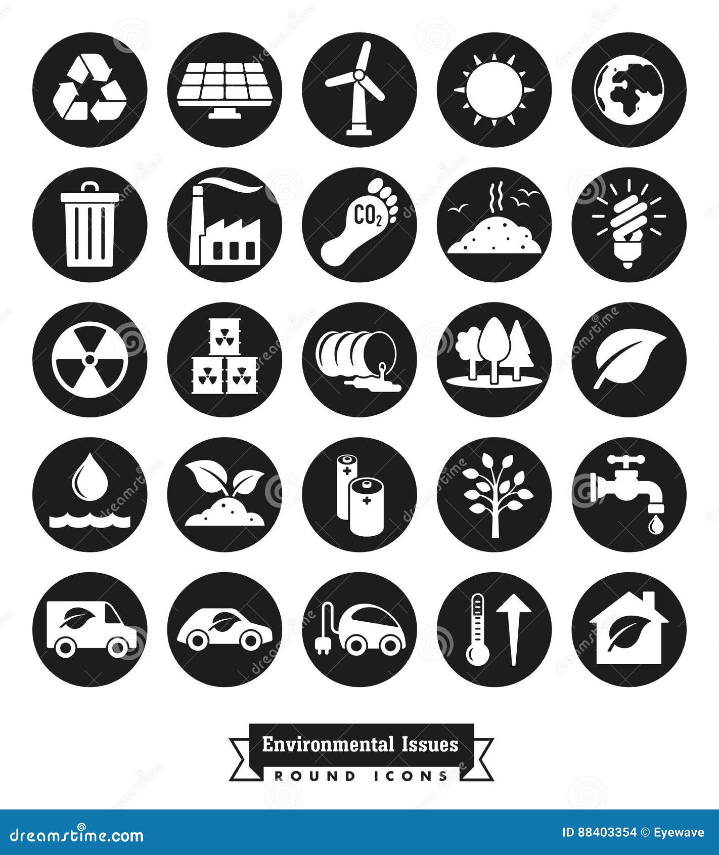 Environmental Issues Solid Round Icons Set Stock Vector - Illustration ...