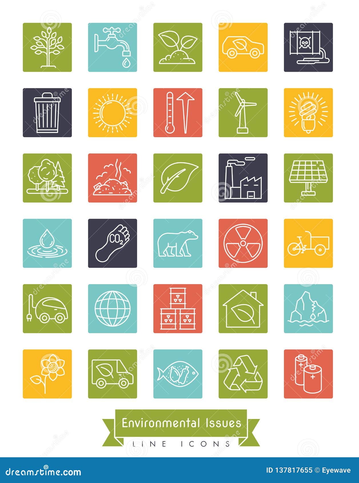 Environmental Issues Square Line Icons Vector Set Stock Vector ...
