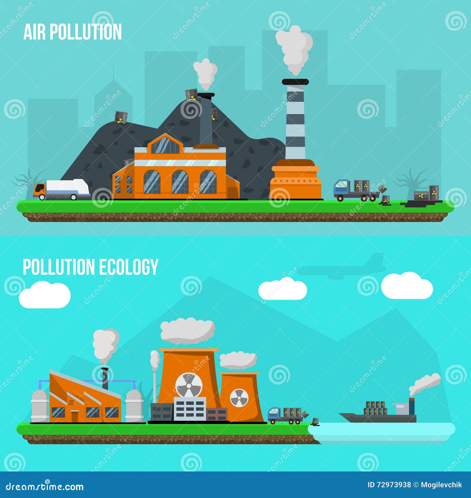 Environmental Pollution Banner Set Stock Vector - Illustration of ...