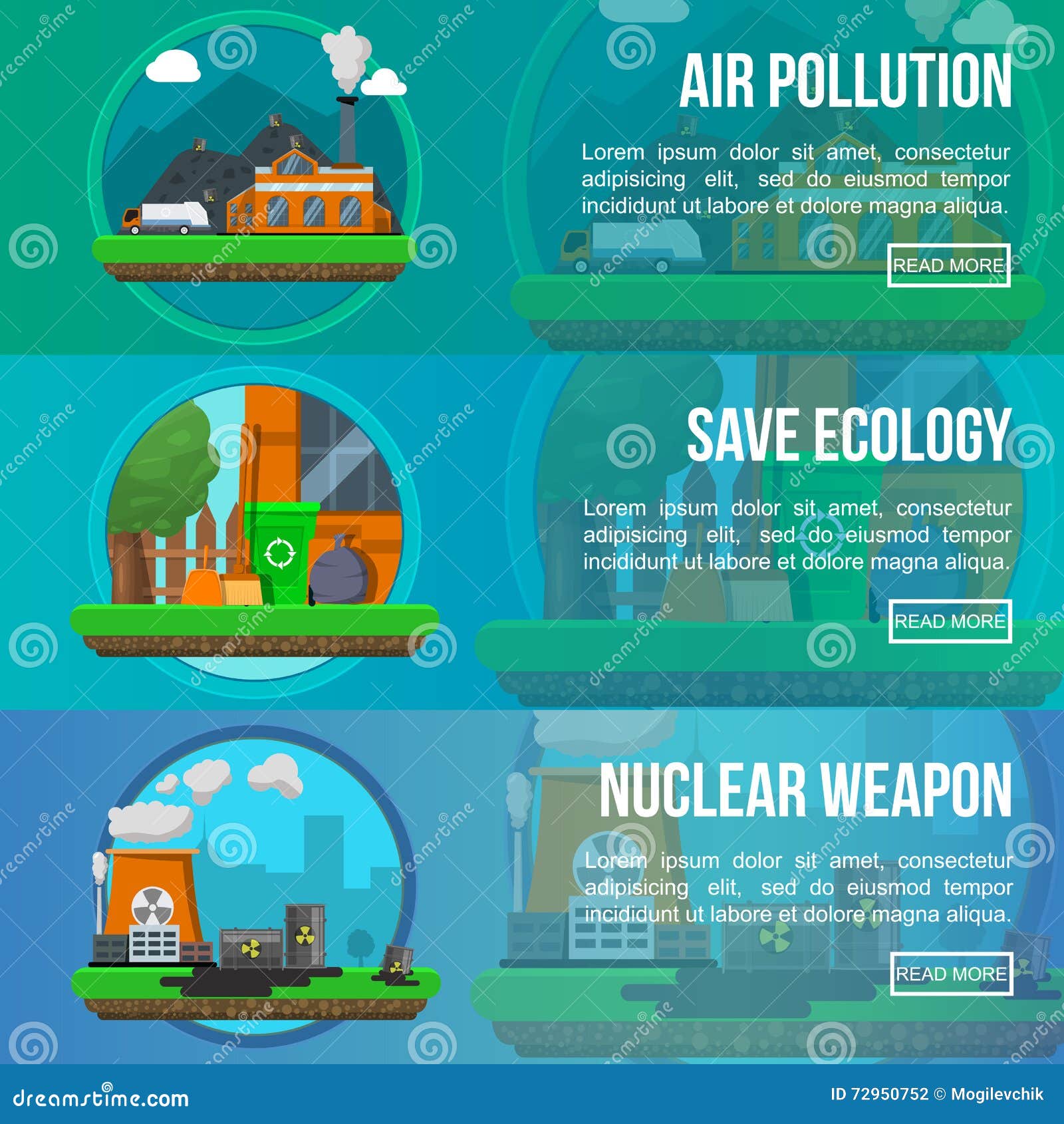 Environmental Pollution Colored Banner Set Stock Vector - Illustration ...