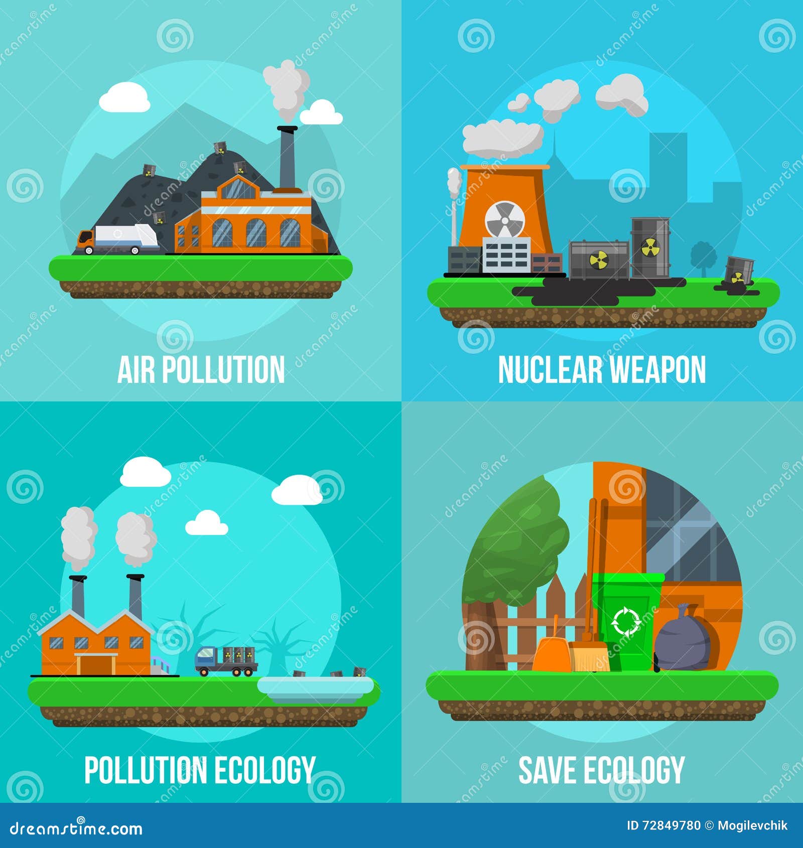 Environmental Pollution Colored Icon Set Stock Vector - Illustration of ...